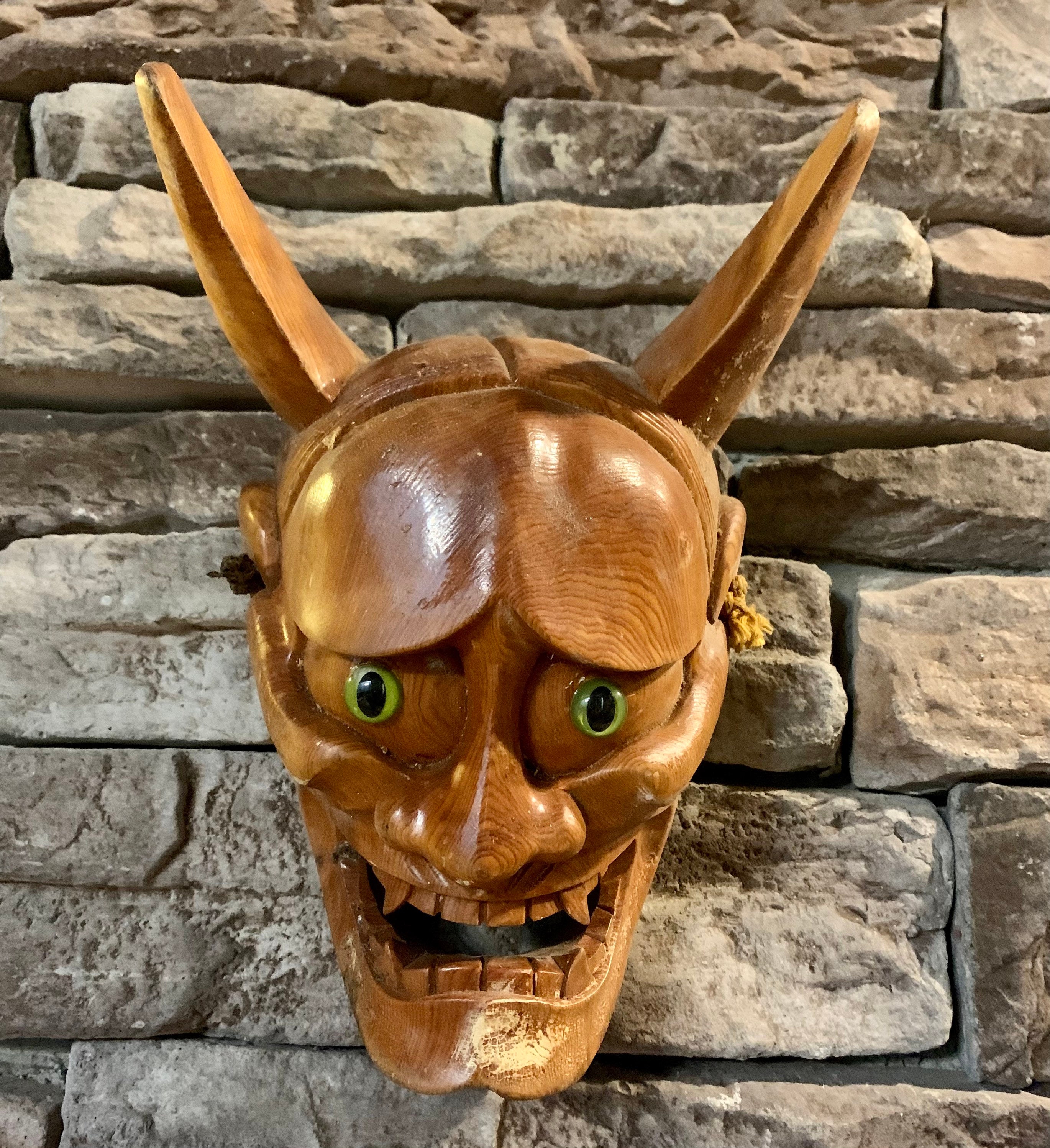 Vintage Tall Balinese Hand Carved Wood Horned Devil Demon Mask hajj.gov.eg