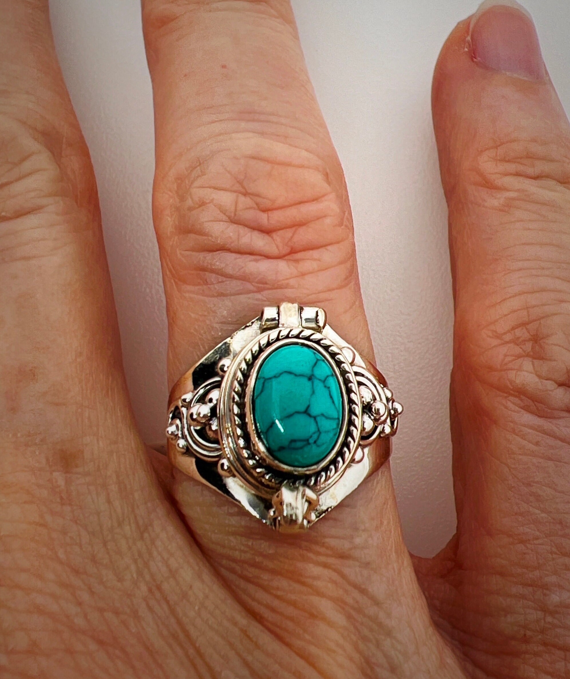 Turquoise Poison Ring 925 Sterling Silver, Turquoise Gemstone, Poison ...