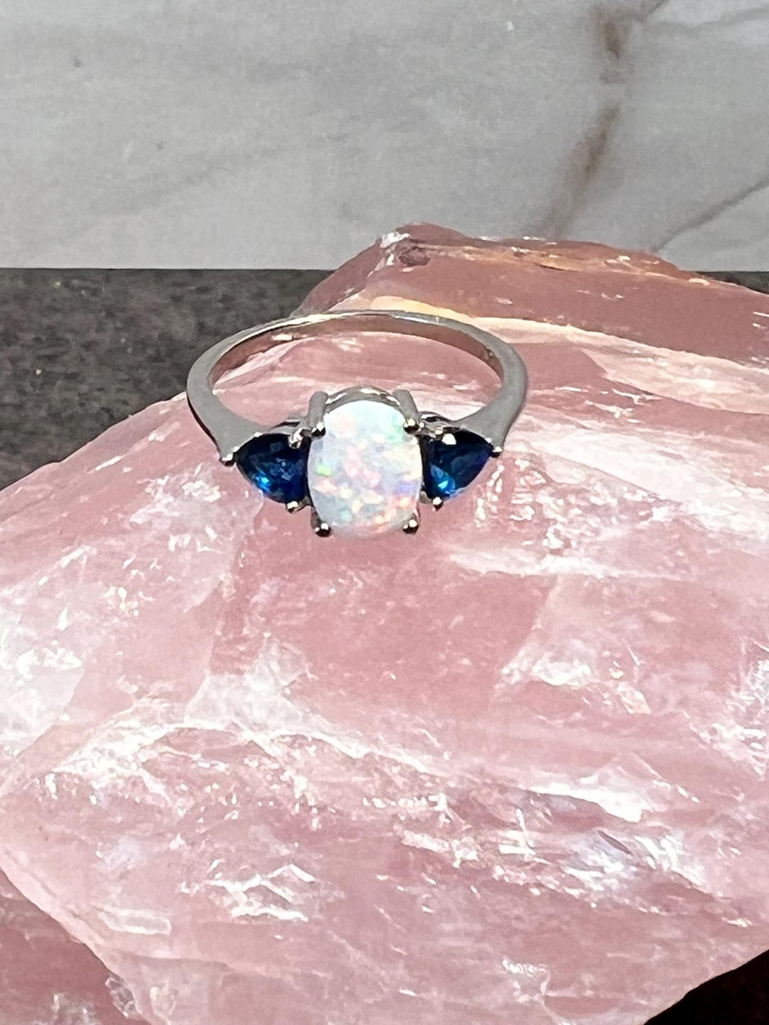 Opal and Sapphire Heart Ring: Sterling Silver Solitaire - Etsy