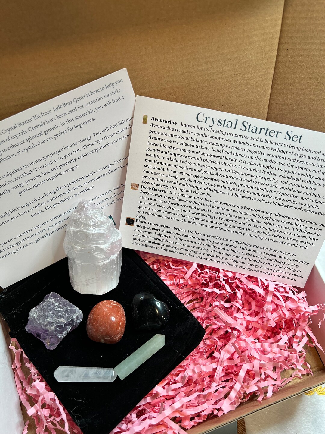 Beginner Crystal Starter Kit: Selenite Tower, Healing Stones & Guide - Etsy