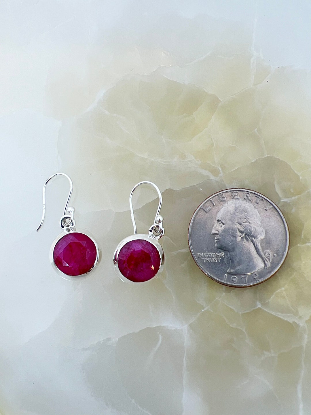 Genuine Ruby Earrings Dangle Silver Earrings Ruby Red Round Earrings ...