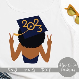 Woman 2023 Graduation Blue Gold Deuces African American Afro Graduate ...