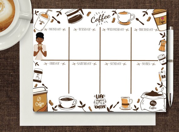 Paper Printable Weekly Planer Coffee Theme Paper & Party Supplies etna ...