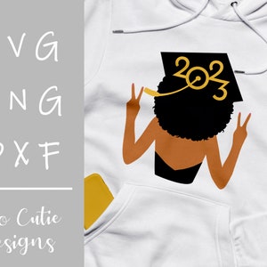 Woman 2023 Graduation Black Gold Deuces African American Afro Graduate ...