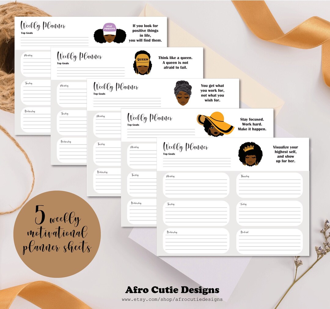 African American Weekly Planner Printable 5 Sheets Goals - Etsy