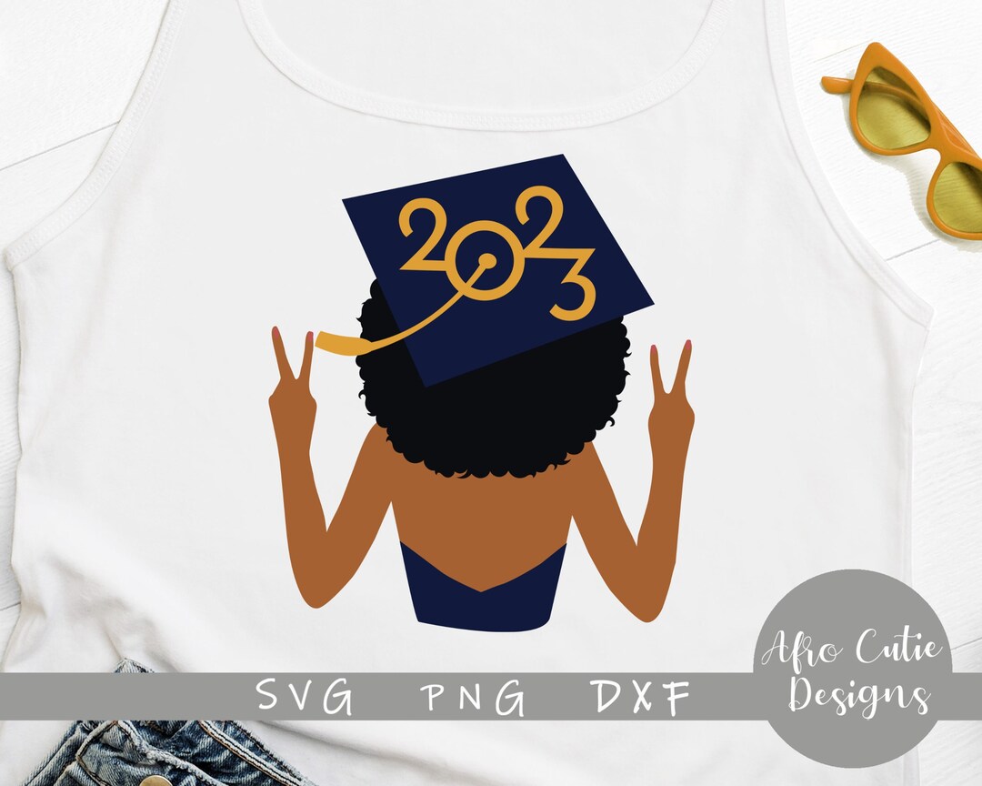 Woman 2023 Graduation Blue Gold Deuces African American Afro Graduate ...
