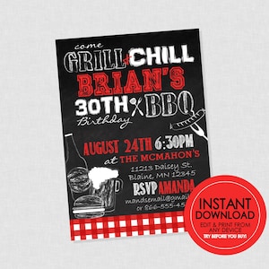 Grill & Chill Birthday Invite - Editable Instant Download - Adult ...