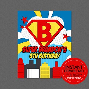 Superhero Birthday Party Sign - EDITABLE INSTANT DOWNLOAD - Superhero ...