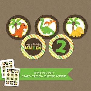 Dinosaur Birthday Cupcake Toppers / Party Circles - EDITABLE INSTANT ...
