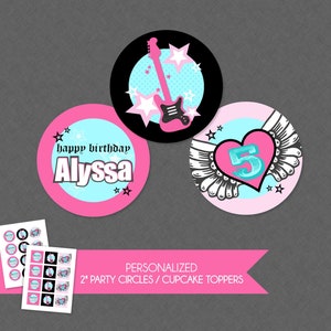 Girl Rockstar Birthday Cupcake Toppers / Party Circles, Rockstar ...