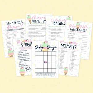 Ice Cream Baby Shower Game Pack - INSTANT DOWNLOAD - Ice Cream Shower ...
