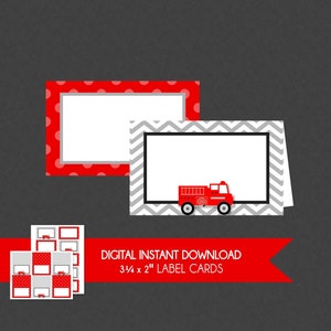 Firetruck Label Cards - INSTANT DOWNLOAD - Firetruck Baby Shower, Fire ...