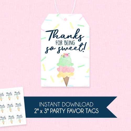 Ice Cream Thanks for Being so Sweet Favor Tag INSTANT - Etsy