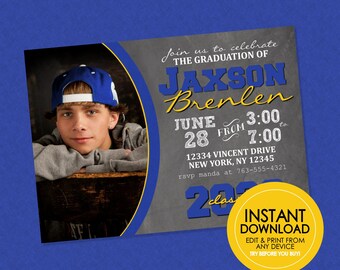 Purple & Gold Graduation Chalkboard Invitations EDITABLE INSTANT ...