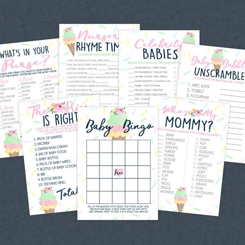 Ice Cream Baby Shower Game Pack INSTANT DOWNLOAD Ice Cream - Etsy