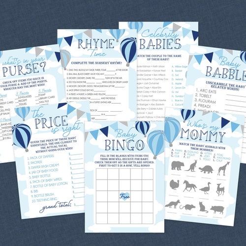 Blue Balloon Baby Shower Game Pack INSTANT DOWNLOAD | Etsy