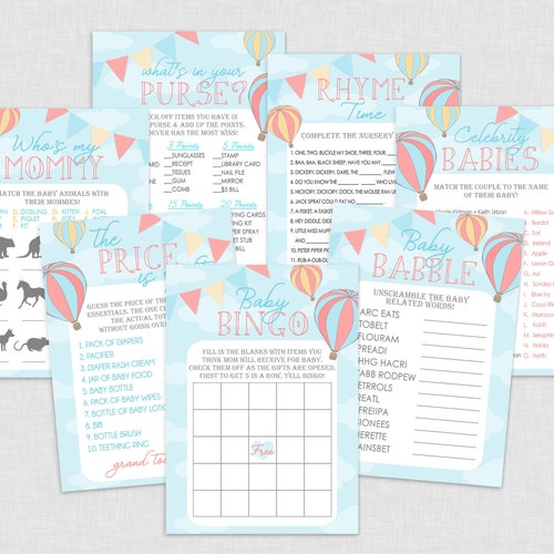 Pink Hot Air Balloon Baby Shower Games Package Seven - Etsy