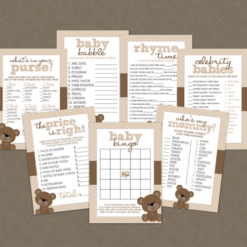 Teddy Bear Printable Baby Shower Games Party Pack of 7 | Etsy