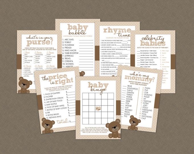 Teddy Bear Printable Baby Shower Games Party Pack of 7 - Etsy