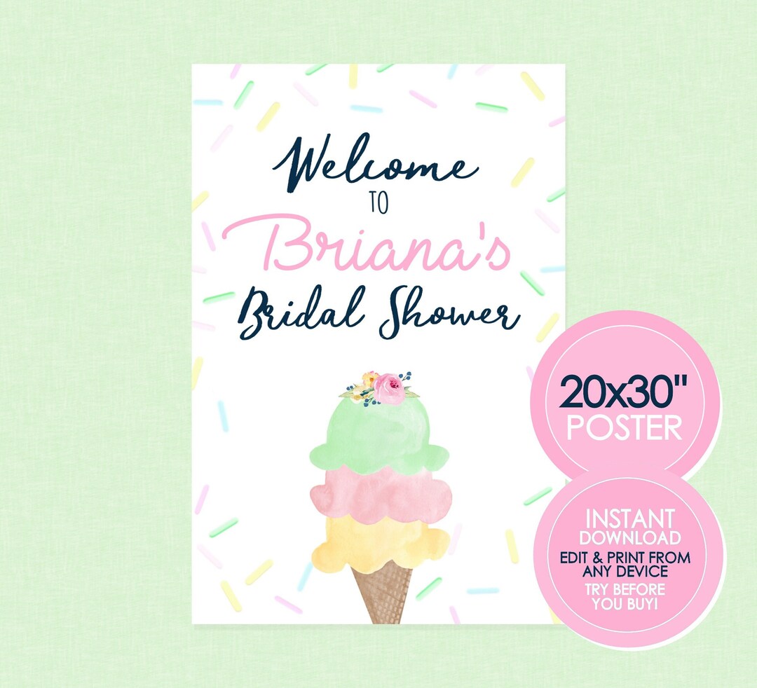Ice Cream Party Poster - EDITABLE INSTANT DOWNLOAD - Ice Cream Welcome ...