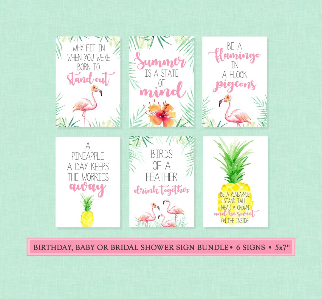 Tropical Flamingo Party Sign Pack - INSTANT DOWNLOAD - Quote Signs ...