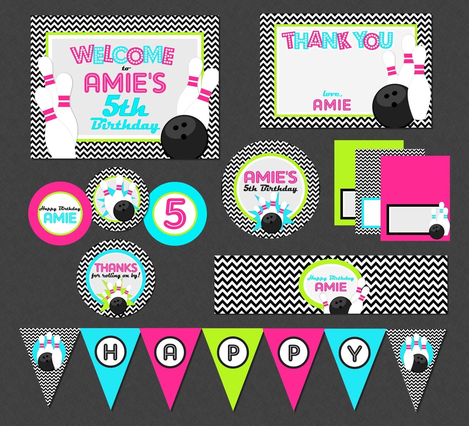 Girl Bowling Birthday Mega Party Pack Neon Bowling Birthday | Etsy