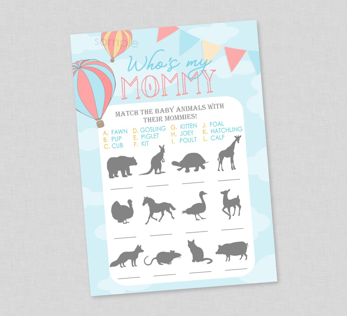 Hot Air Balloon Baby Animal Match Shower Game INSTANT - Etsy