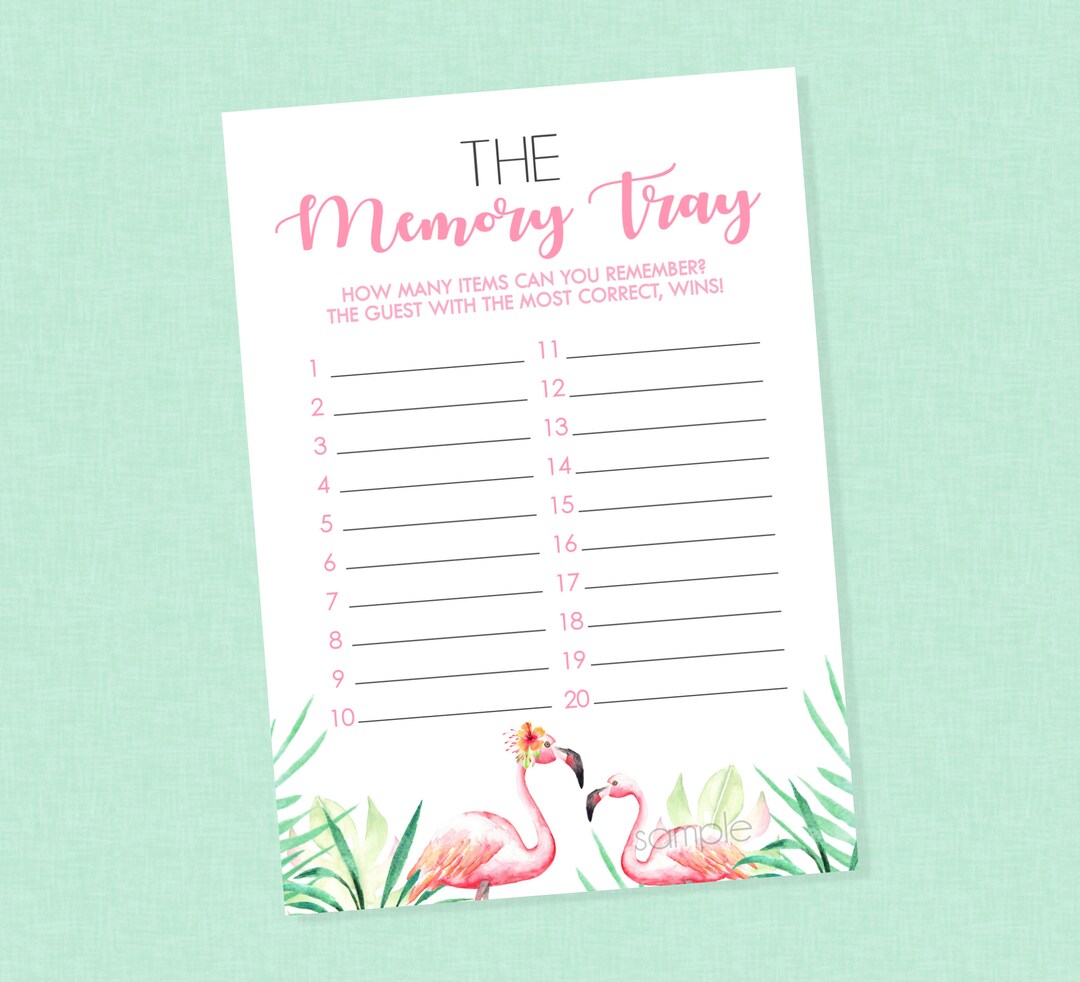 Flamingo Memory Tray Baby Shower Game - INSTANT DOWNLOAD - Flamingo ...