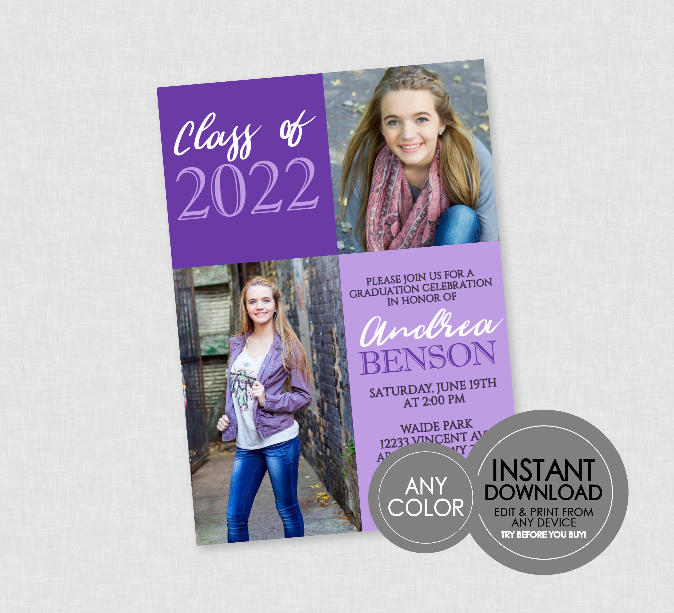 Graduation Photo Invitation EDITABLE INSTANT DOWNLOAD Any - Etsy