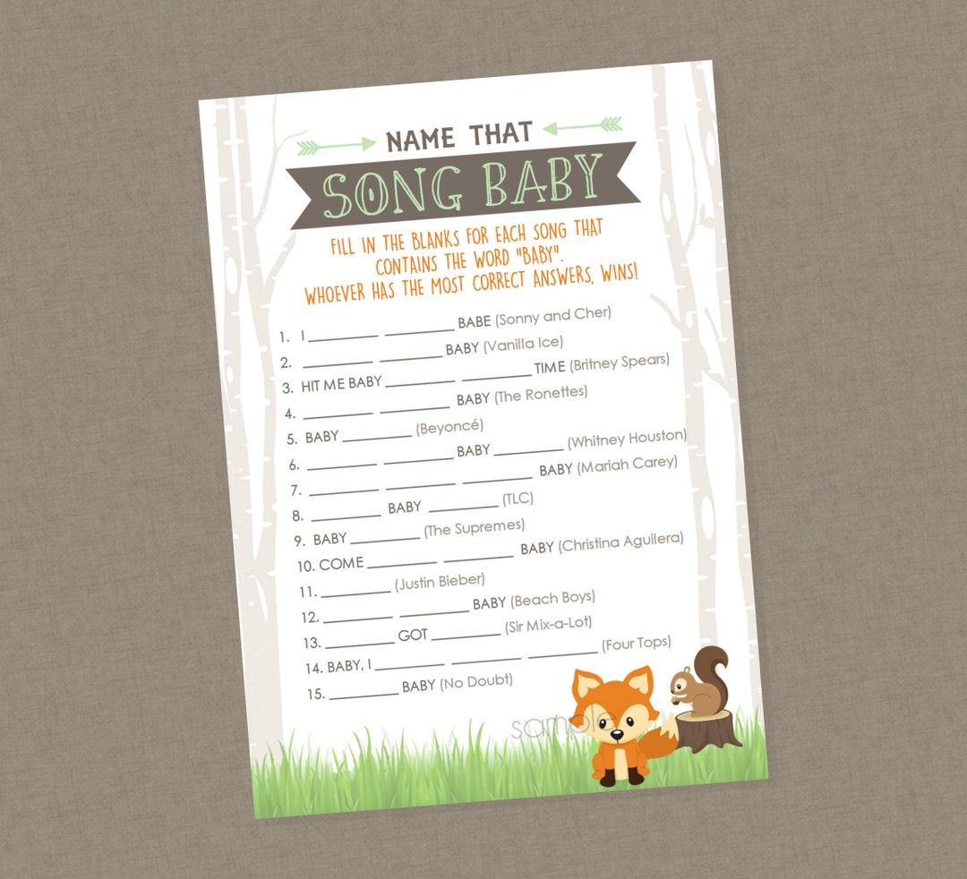 Woodland Name That Song Baby Shower Game - INSTANT DOWNLOAD - Woodland ...