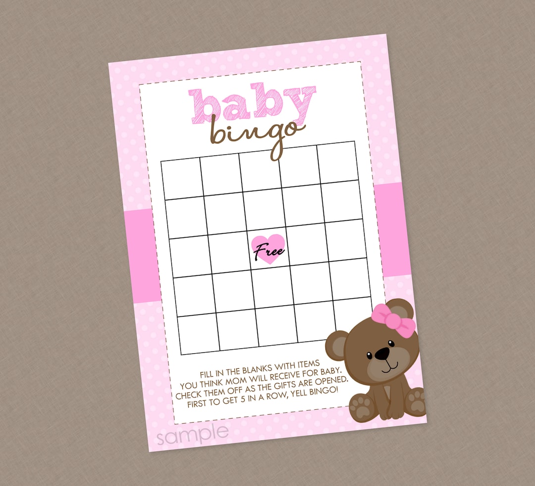 Girl Teddy Bear Baby Shower Bingo - INSTANT DOWNLOAD - Bear Shower ...