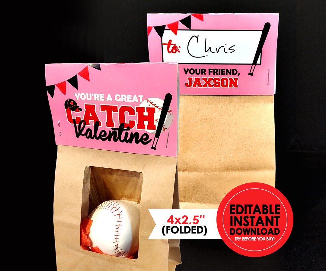 Baseball Folding Valentine Bag Toppers - EDITABLE INSTANT DOWNLOAD ...