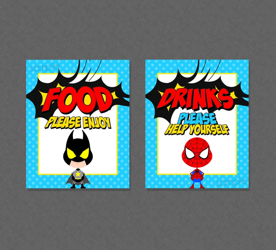 Superhero Food & Drinks Party Signs - INSTANT DOWNLOAD - Superhero Baby ...
