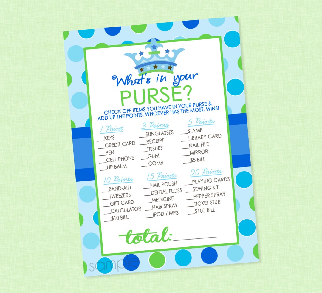 Little Prince What's in Your Purse Baby Shower Game - INSTANT DOWNLOAD ...