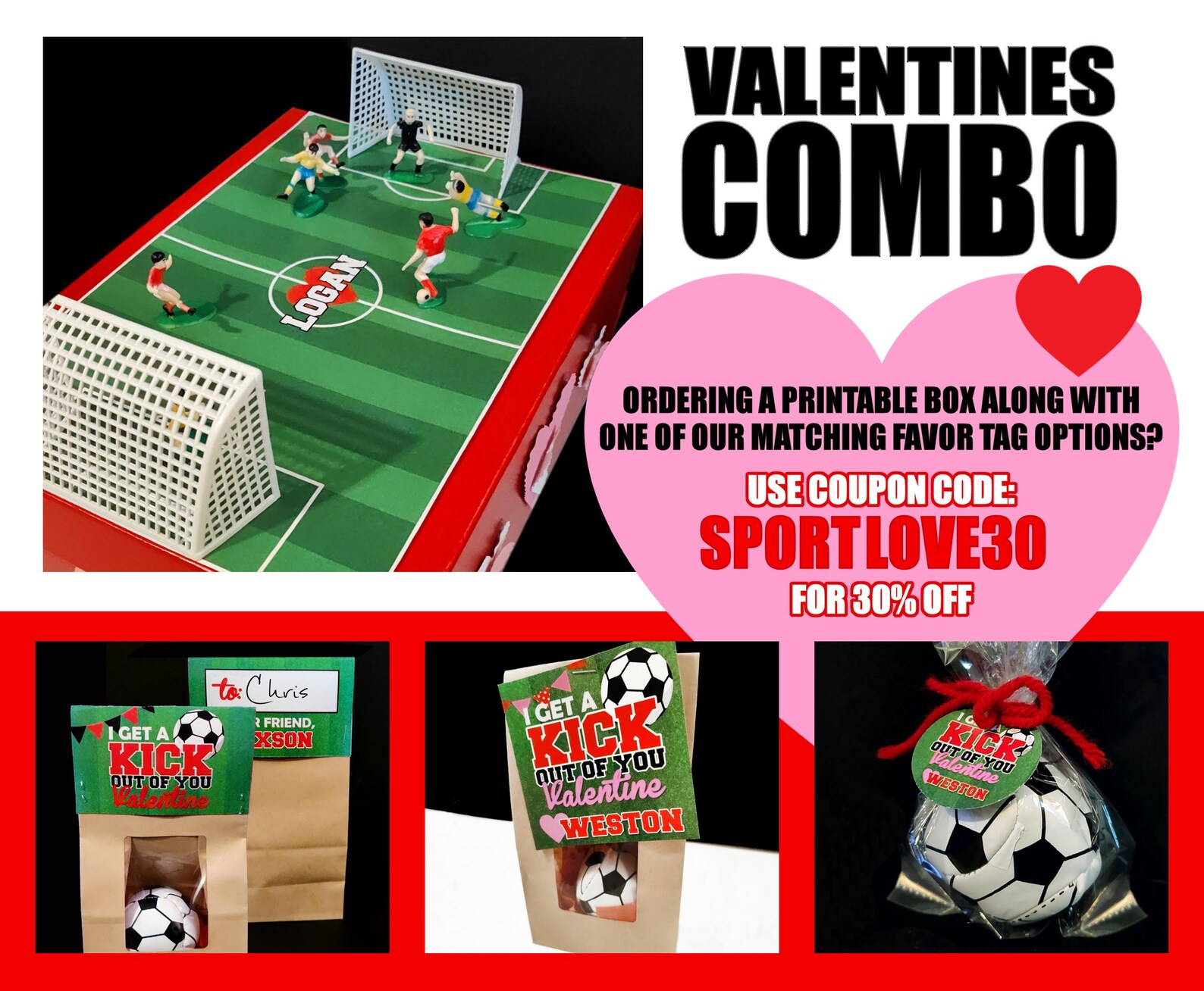 Printable Valentines Football Field for Box - EDITABLE INSTANT DOWNLOAD ...