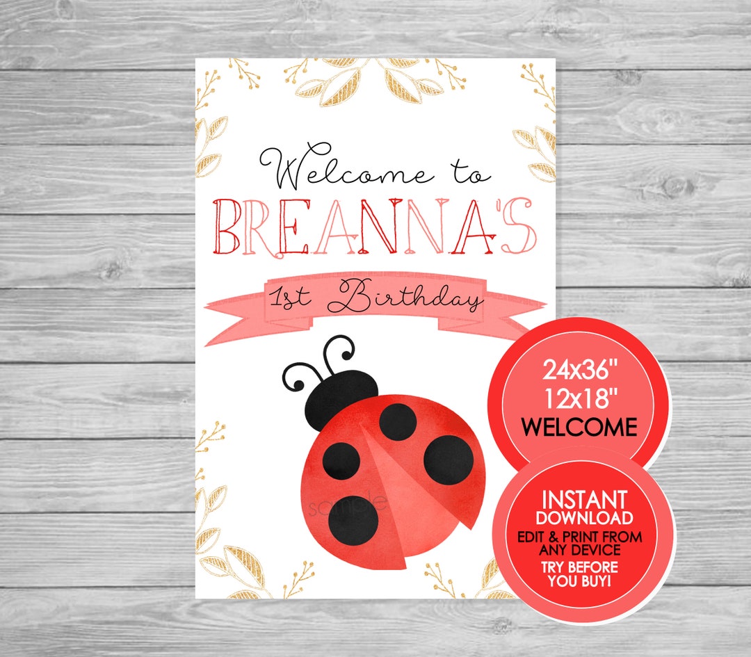 Watercolor Ladybug Welcome Sign EDITABLE INSTANT DOWNLOAD Ladybug ...