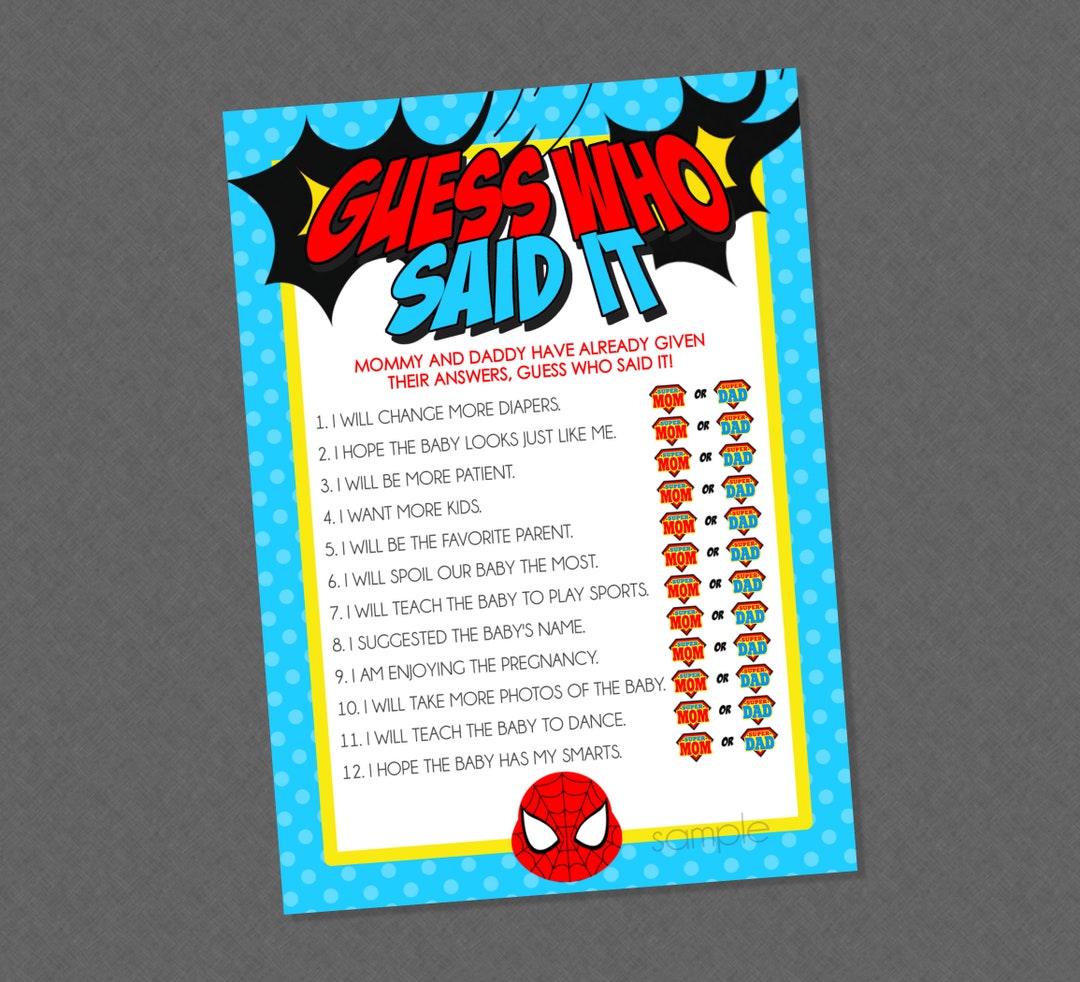 Superhero Guess Who Said It Baby Shower Game - INSTANT DOWNLOAD ...