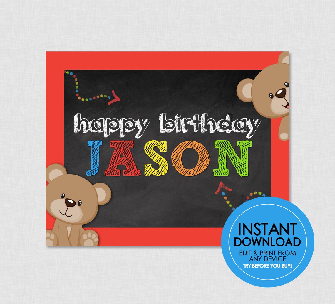 Teddy Bear Party Sign EDITABLE INSTANT DOWNLOAD Teddy Bear - Etsy