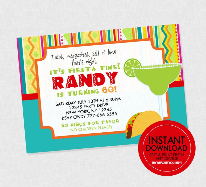Fiesta Party Invite - EDITABLE INSTANT DOWNLOAD - Fiesta Invitation ...