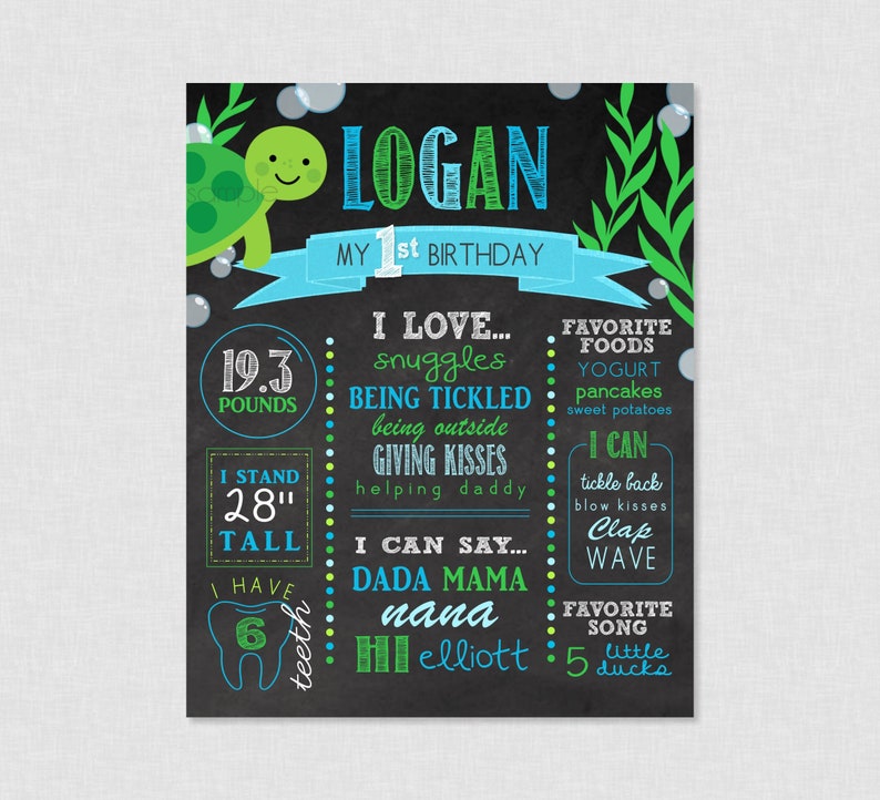 Turtle Birthday Milestone Chalkboard - EDITABLE INSTANT DOWNLOAD ...