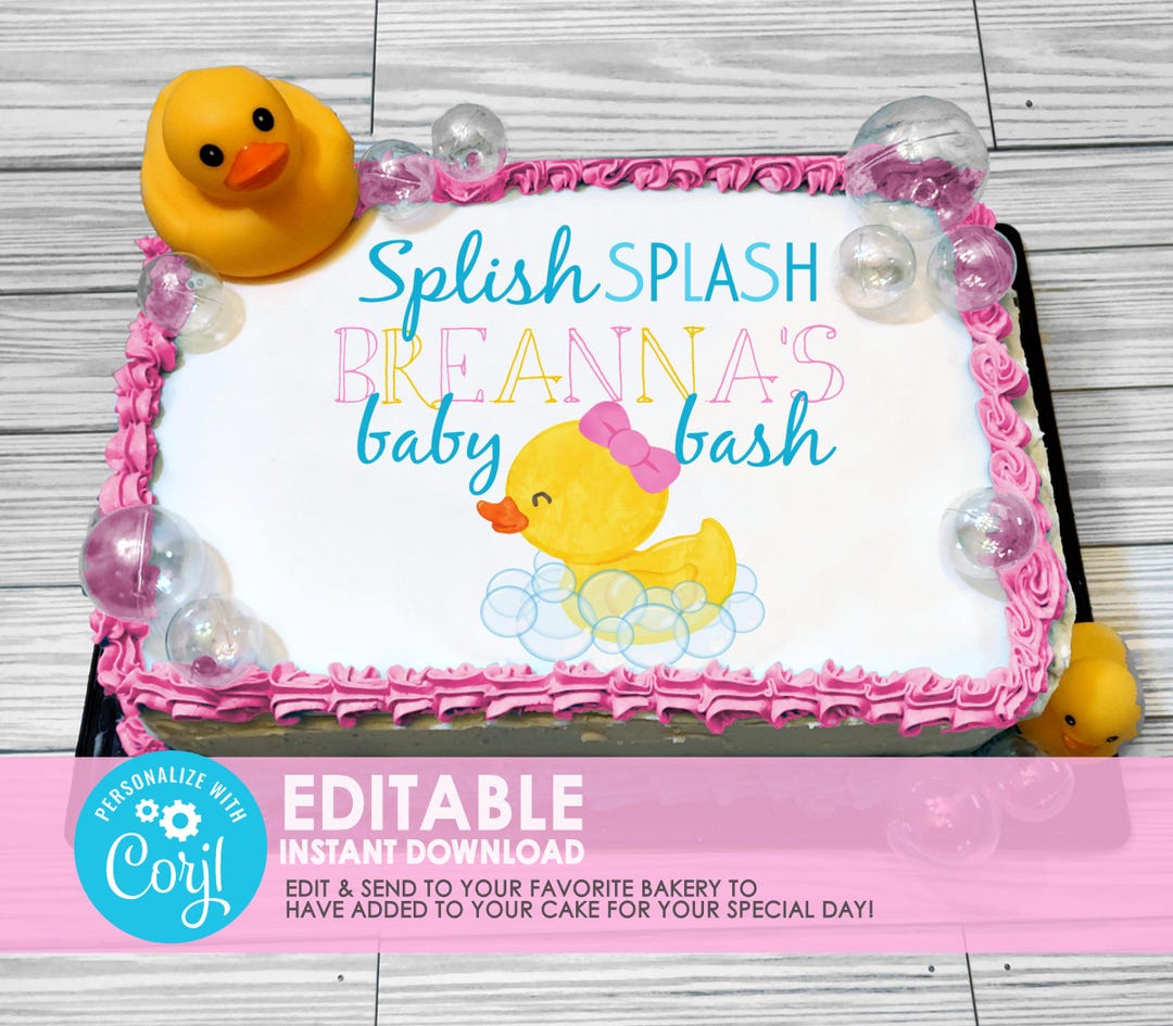 Editable Edible Girl Rubber Duck Baby Shower Personalized Cake Topper ...