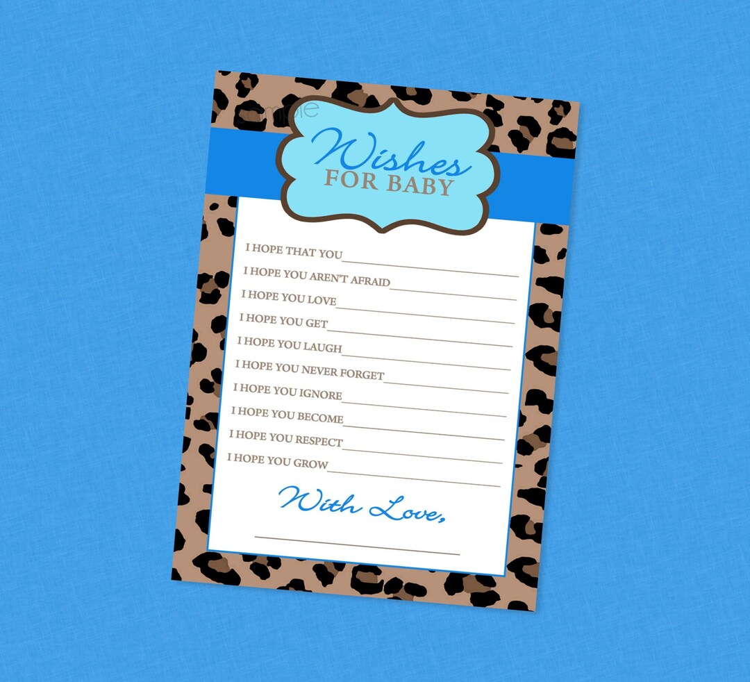 Blue Leopard Wishes for Baby Printable Baby Shower Cards INSTANT ...