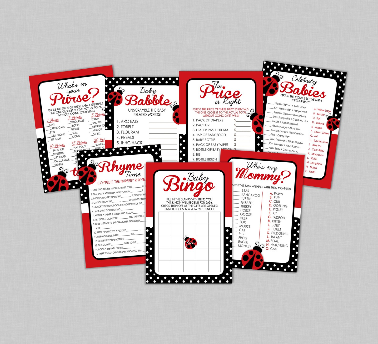 Ladybug Baby Shower Game Pack INSTANT DOWNLOAD Ladybug | Etsy