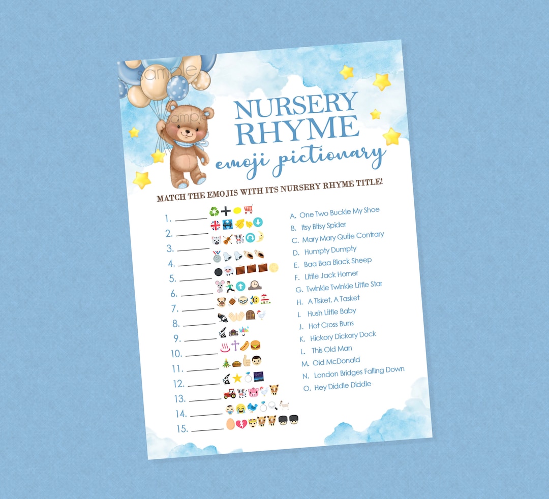 Bear Nursery Rhyme Emoji Pictionary Shower Game - INSTANT DOWNLOAD ...