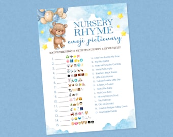 Bear Emoji Pictionary Baby Shower Game INSTANT DOWNLOAD Bear Baby ...