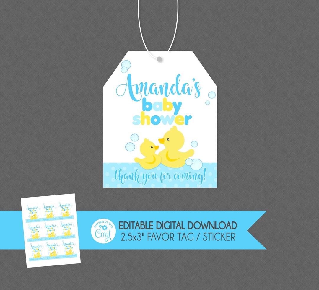 Rubber Duck Baby Shower Favor Tag - EDITABLE INSTANT DOWNLOAD - Duck ...