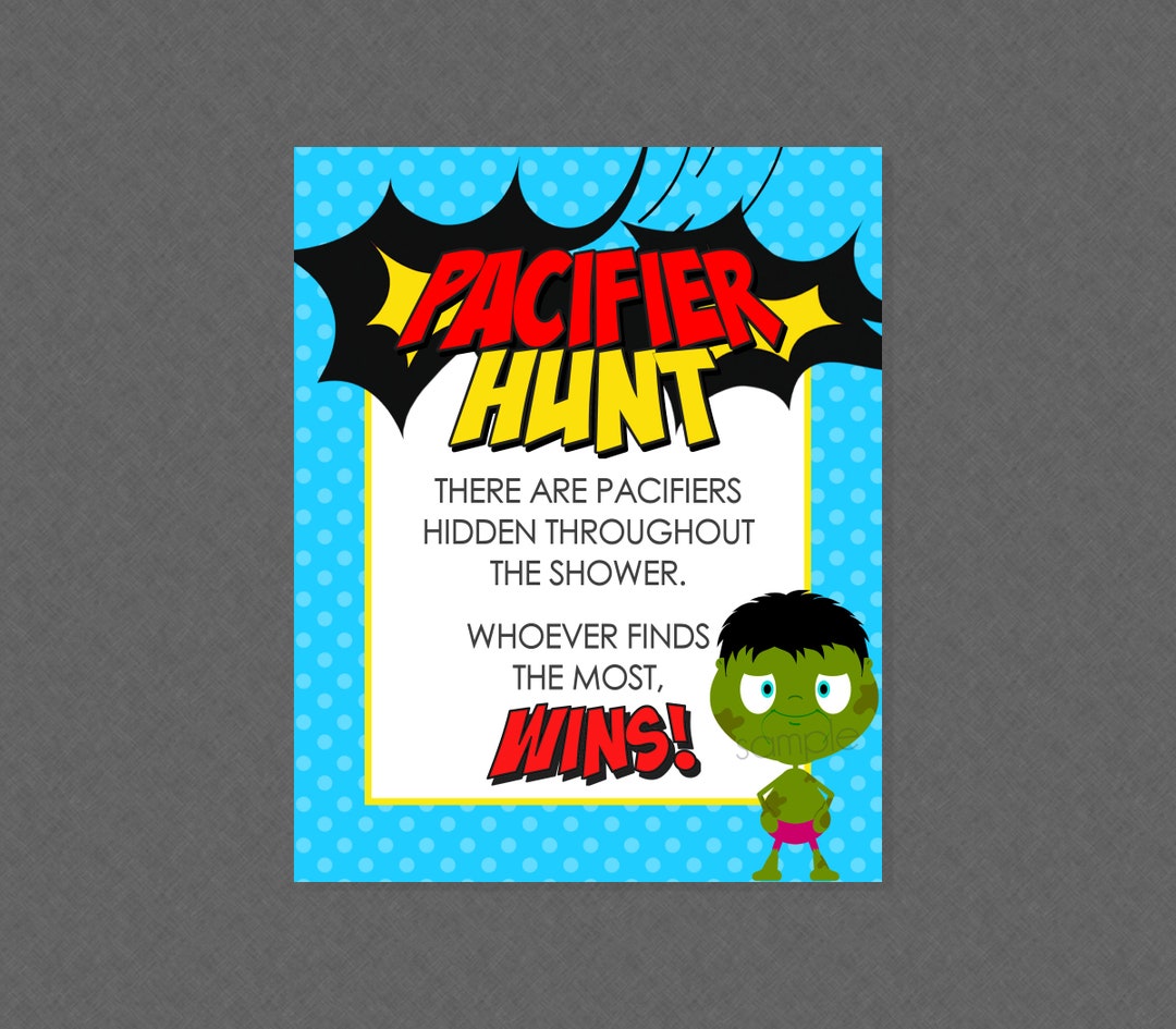 Superhero Pacifier Hunt Baby Shower Game - INSTANT DOWNLOAD - Superhero ...