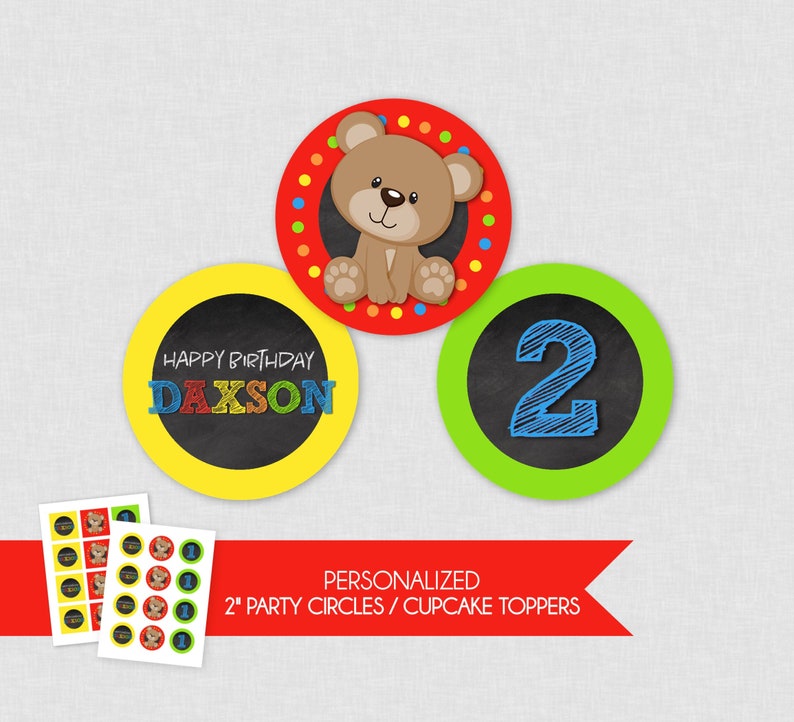 Bear Cupcake Toppers / Party Circles Teddy Bear Birthday | Etsy
