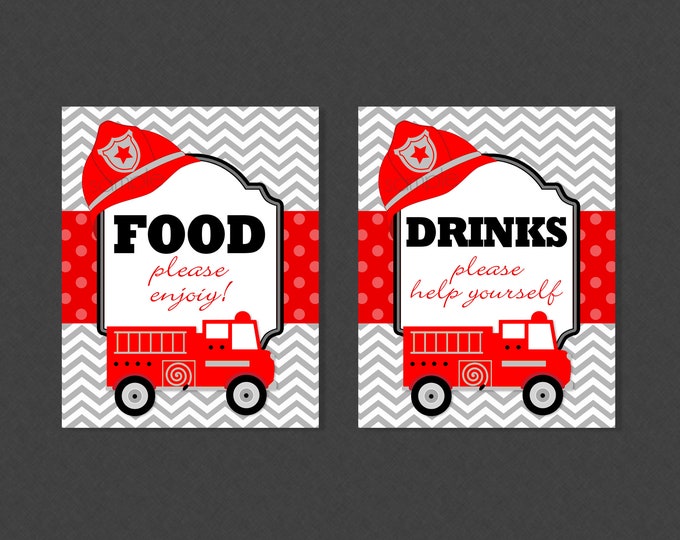 Firetruck Food & Drinks Party Signs INSTANT DOWNLOAD - Etsy