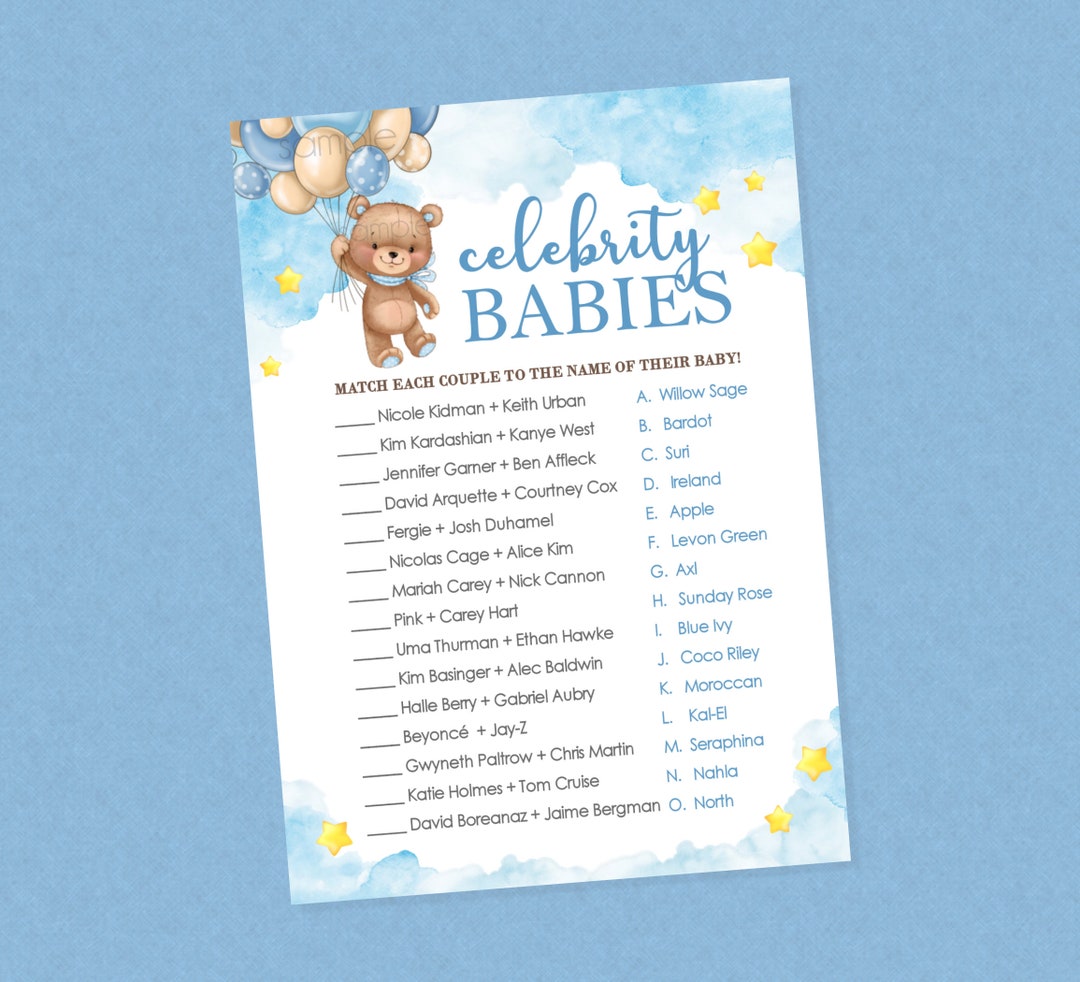 Celebrity Babies Bear Baby Shower Game - INSTANT DOWNLOAD - Bear Baby ...